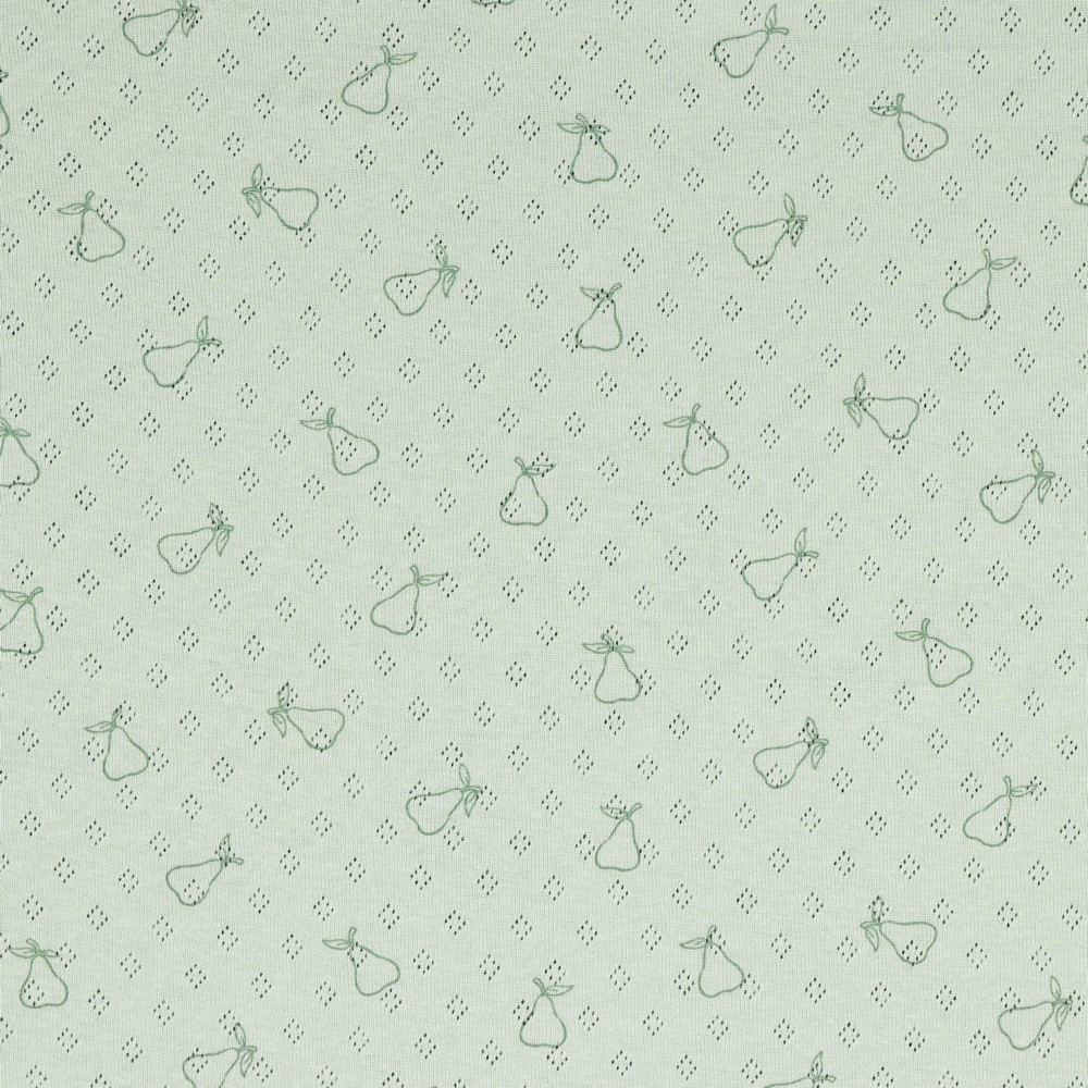Pears on Light Green Pointelle Rib Knit - KnitFabric.com
