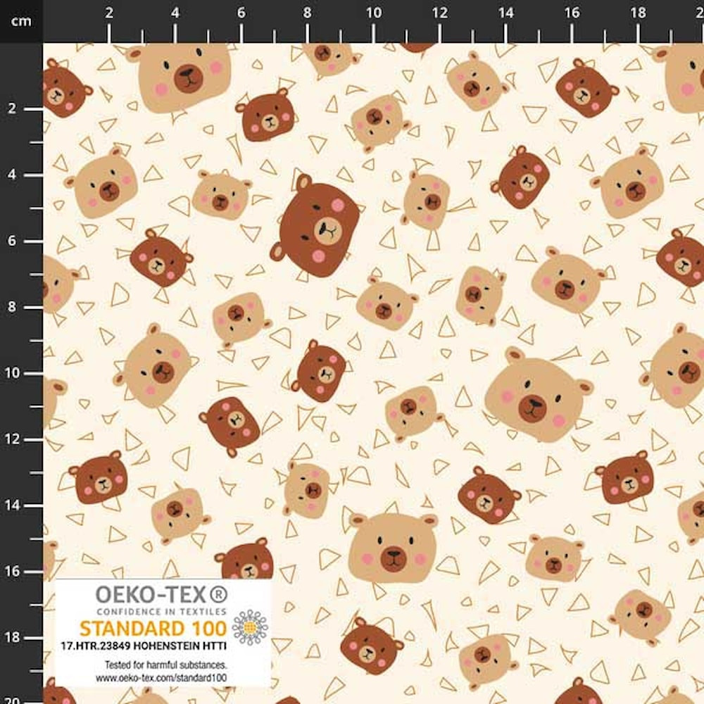 Stof Fabrics Neutral Teddy Bears On Cream Cotton Lycra Knit