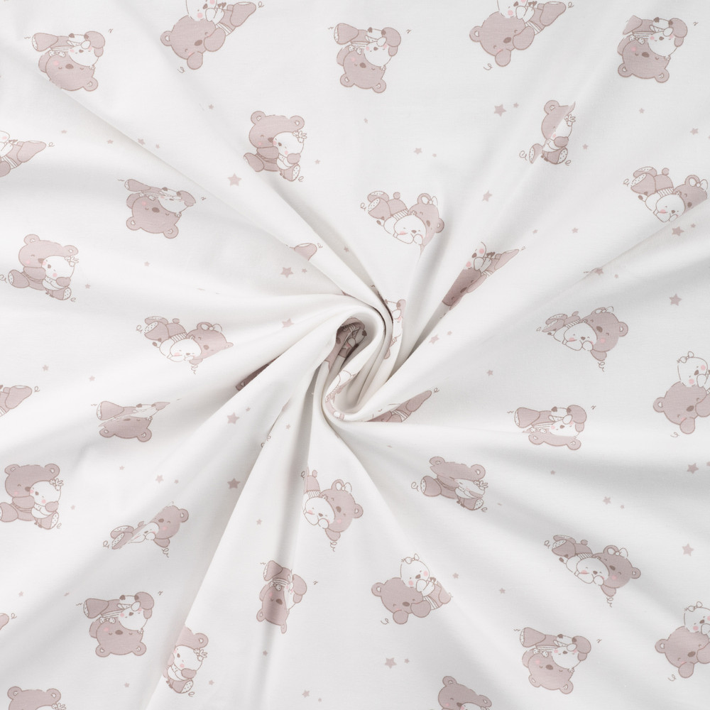 Sweet Teddy Bears On Ivory Cotton Lycra Knit