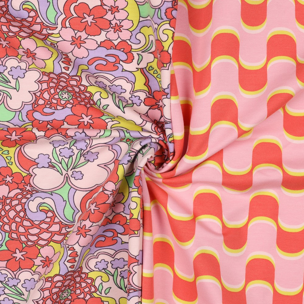 Pink & Orange Groovy Stripe French Terry - KnitFabric.com