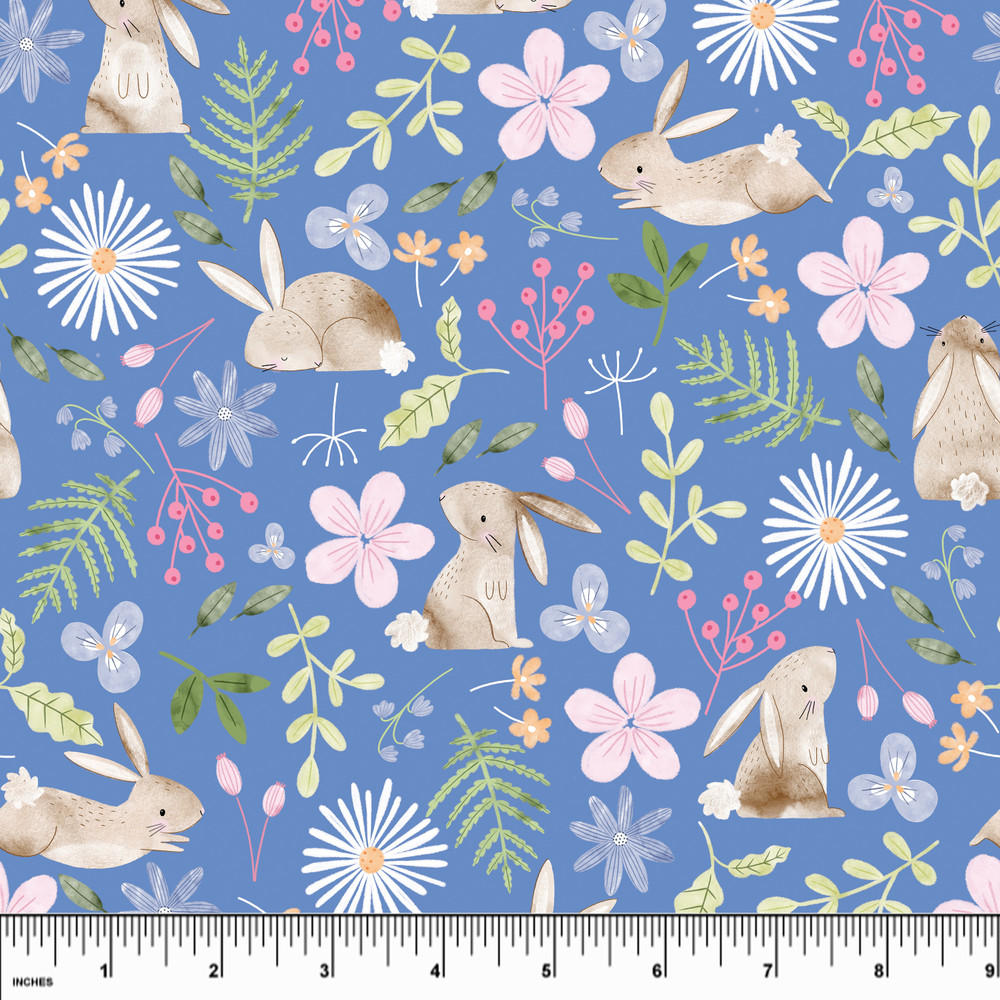 Custom Bunnies On Periwinkle Cotton Lycra Knit