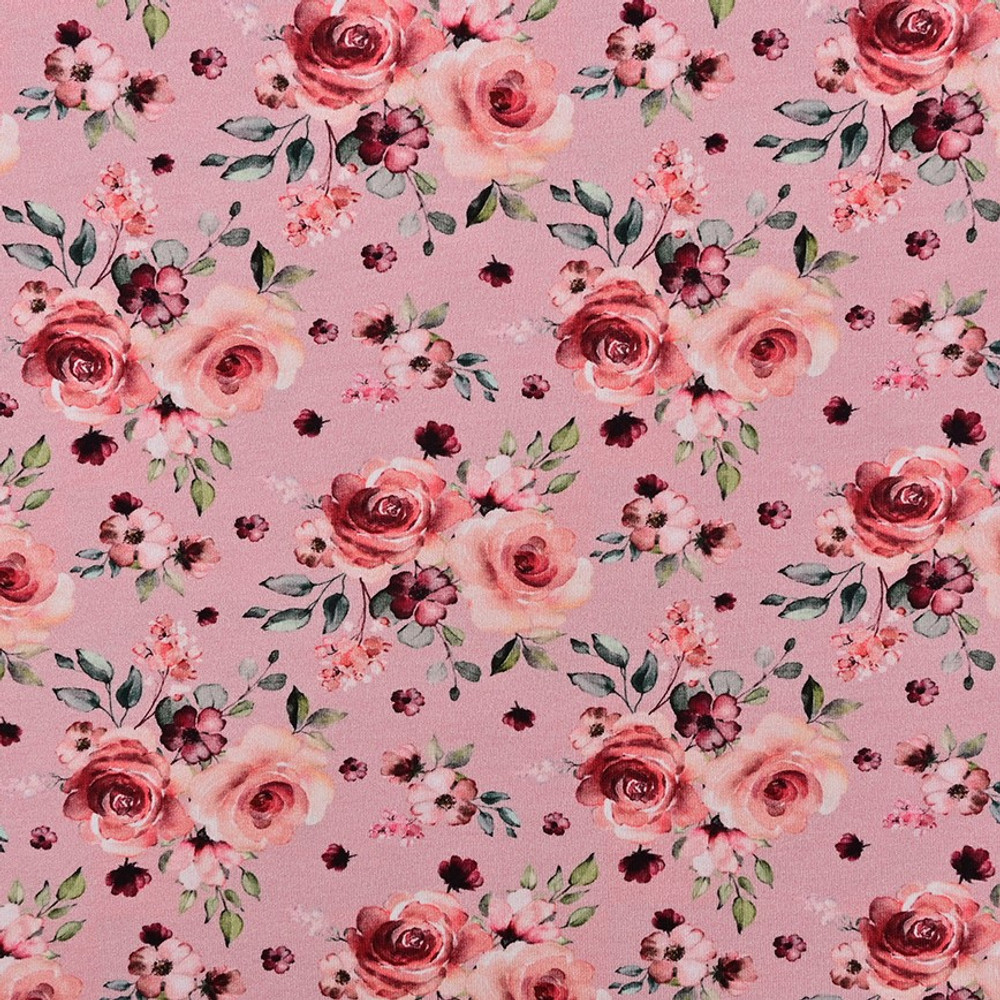 Roses On Pink Cotton Lycra Knit