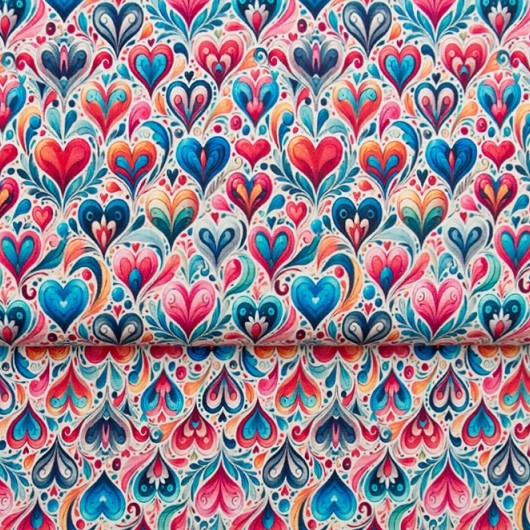 Abstract Hearts Brushed French Terry - KnitFabric.com