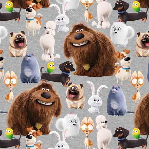 Pets on Gray French Terry Knit Euro Knits KnitFabric.com