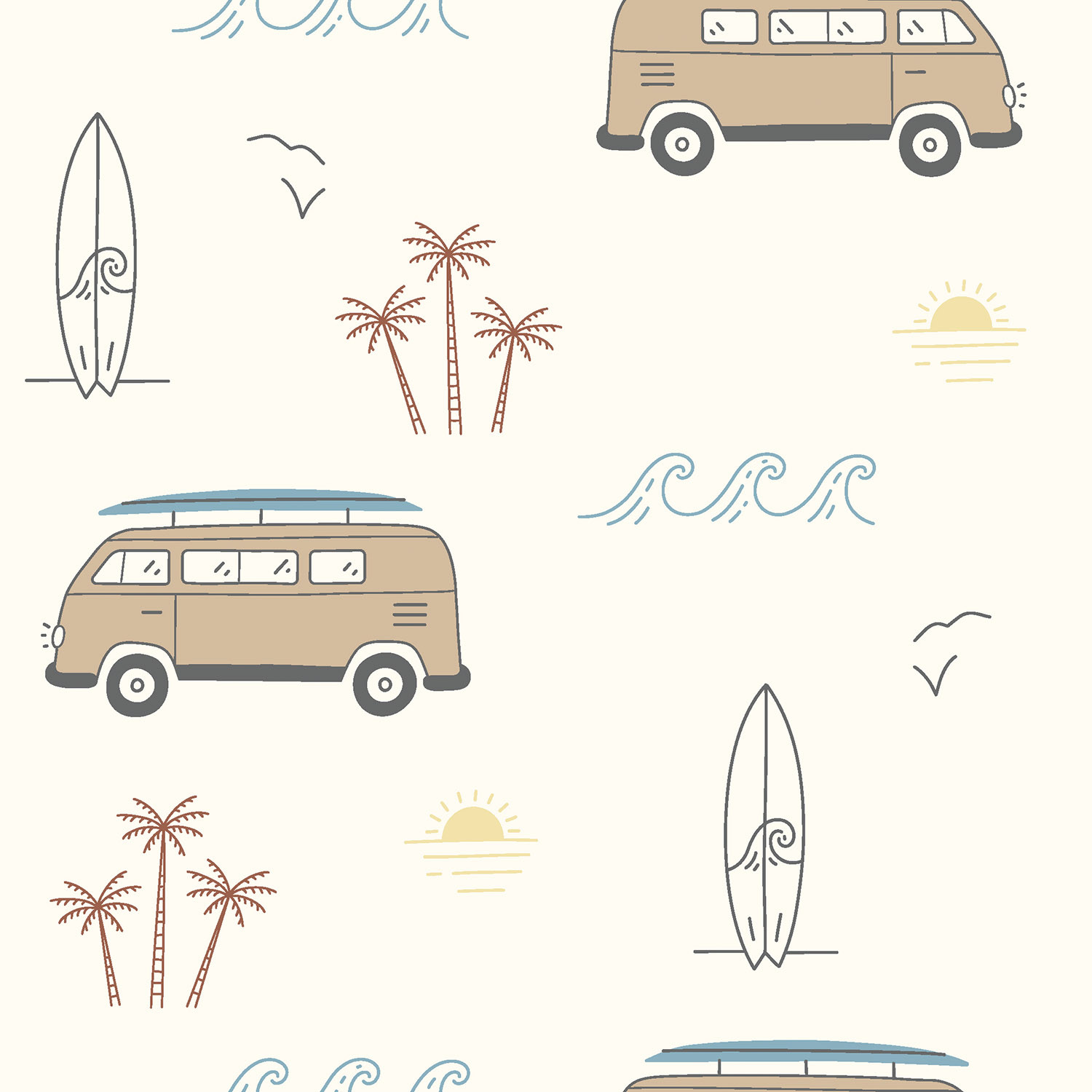 Surf Bus & Palm Trees Cotton Lycra Knit - KnitFabric.com