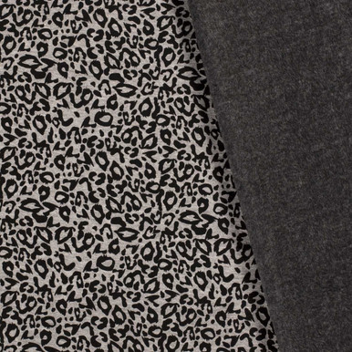 Leopard Print on Gray Sweatshirt Minky Euro Knits KnitFabric.com