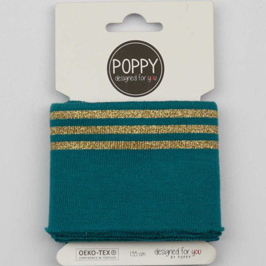 Teal and Gold Lurex Stripe Cuff Rib Knit Euro Knits KnitFabric.com