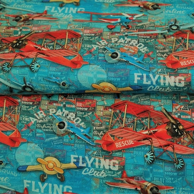 Flying Club Airplane Cotton Lycra - KnitFabric.com