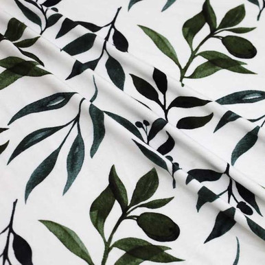 Vines & Leaves on White Rayon Modal Spandex - KnitFabric.com