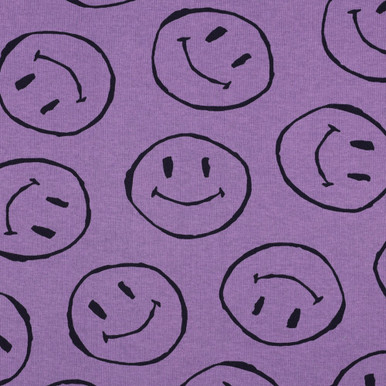 Smiley Faces on Lilac Heavy Sweatshirt Fleece - KnitFabric.com