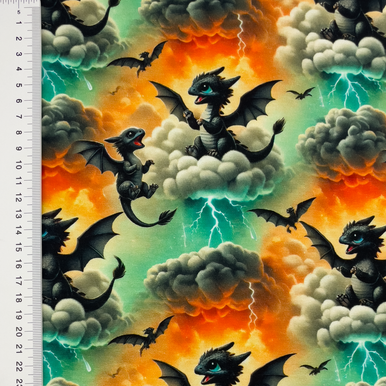 Dragons & Lightning Cotton Lycra Knit - KnitFabric.com