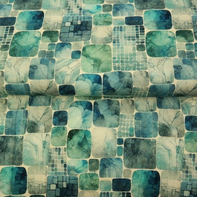 Blue Blocks Viscose Jersey - KnitFabric.com