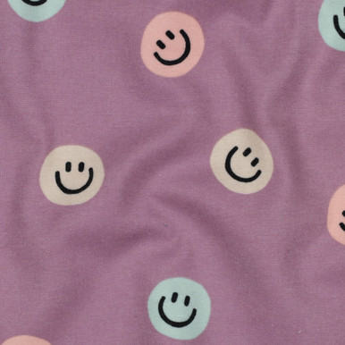 Smiley Faces on Lavender Flannel - KnitFabric.com