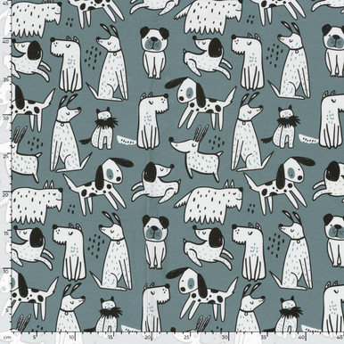 Doodle Dogs on Slate French Terry - KnitFabric.com