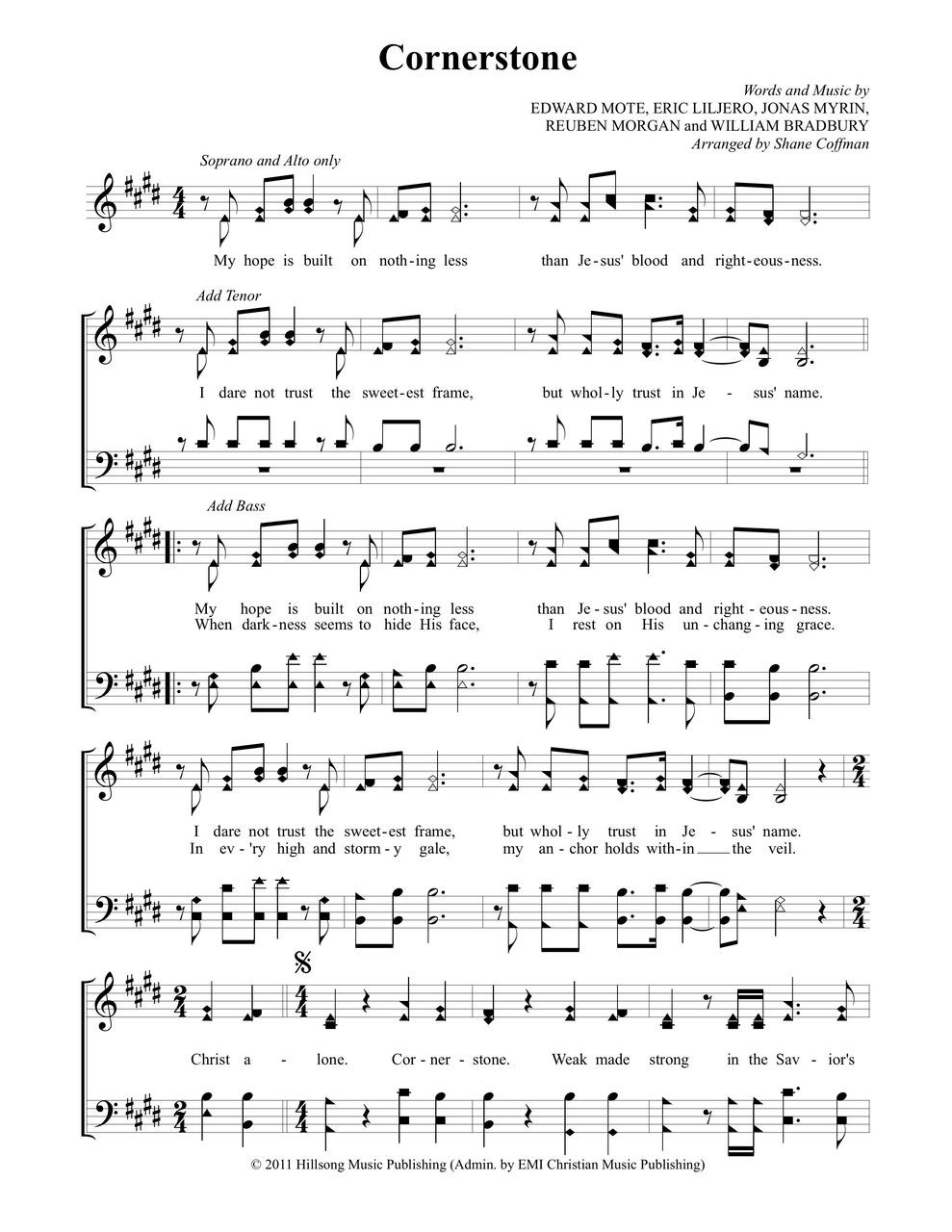 Cornerstone Sheet Music - fearless4You.com