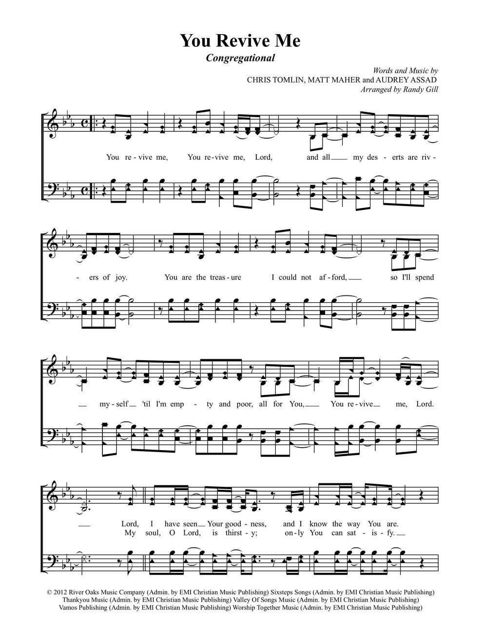 You Revive Me (Pres. & Cong.) Sheet Music - fearless4You.com