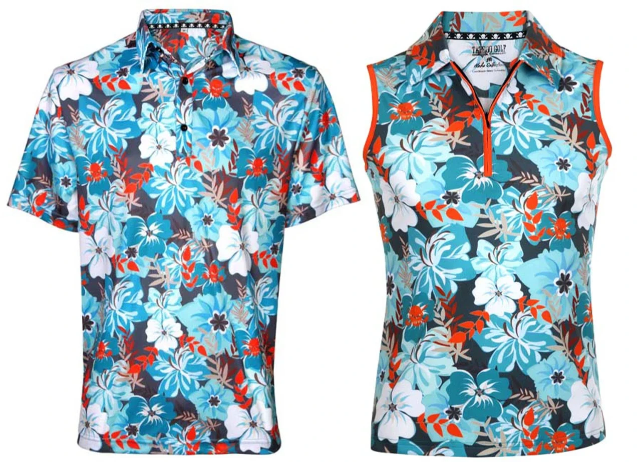 Tattoo Golf Aloha Couples Matching Golf Shirts Teal Orange | Golf ...