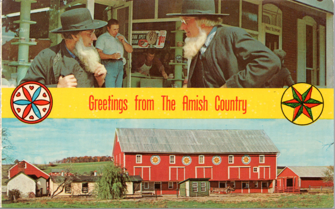 Greetings from Amish Country - Gentlemen in Conversation and Barn Hex ...