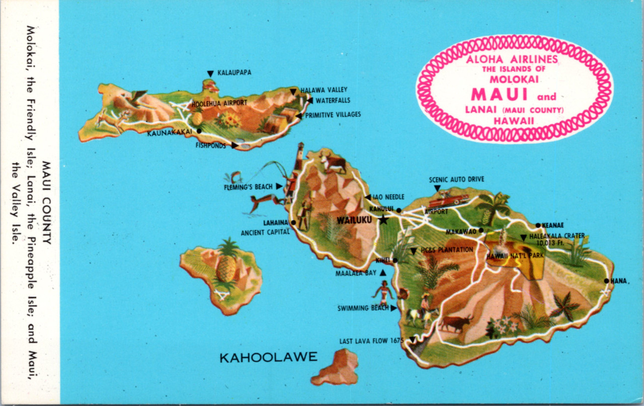 Aloha Airlines map Islands of Molokai Maui and Lanai - The Gayraj