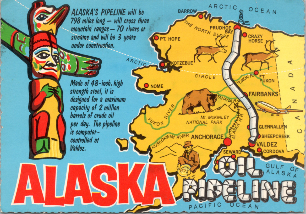 Alaska Map - Oil Pipeline with Totem - The Gayraj