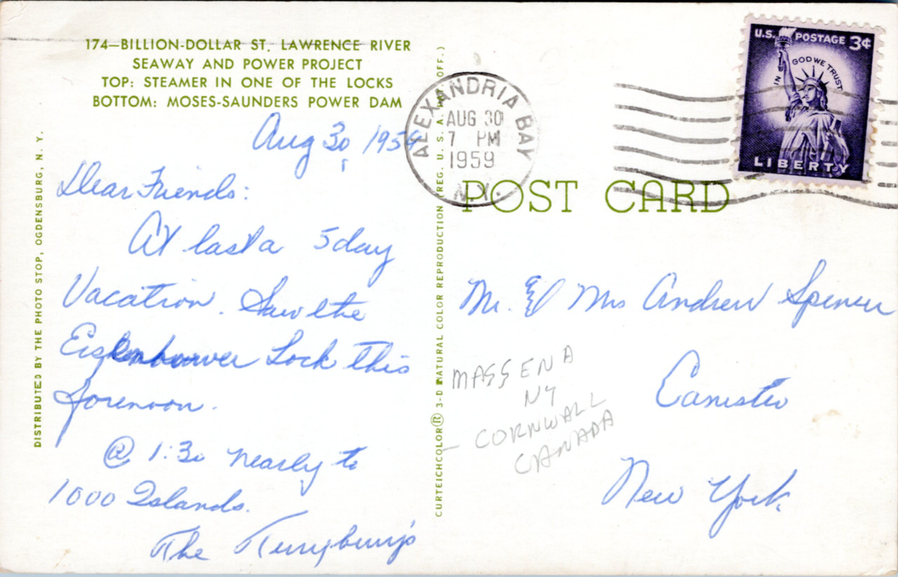 Greetings from St. Lawrence Seaway - steamer Concordia and Moses ...