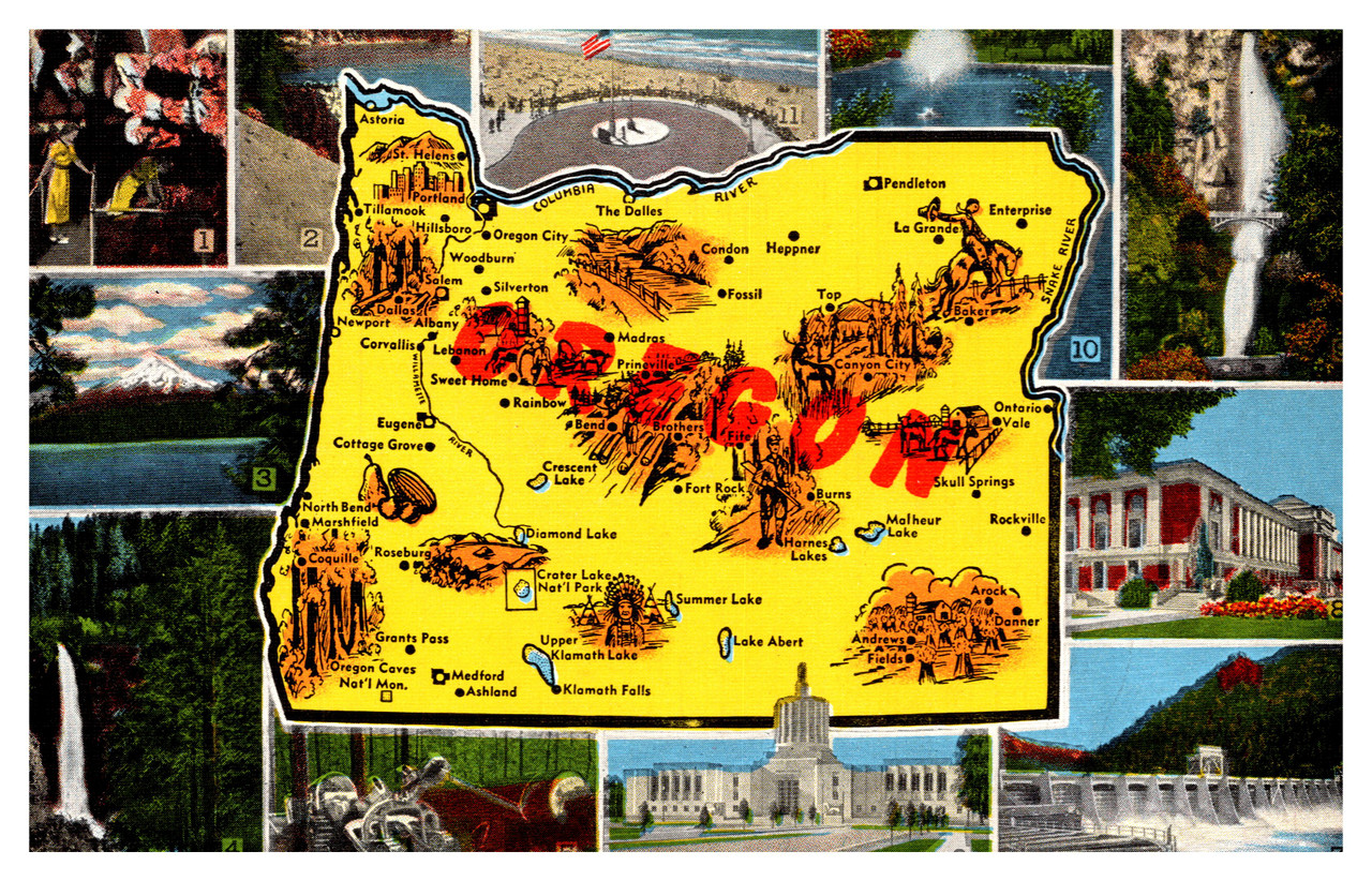 Oregon pictorial map with photos (29-694) - The Gayraj