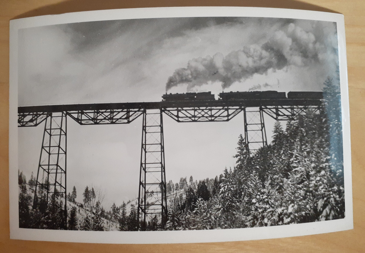 Steam Locomotive going over bridge over gorge - ANSCO - The Gayraj