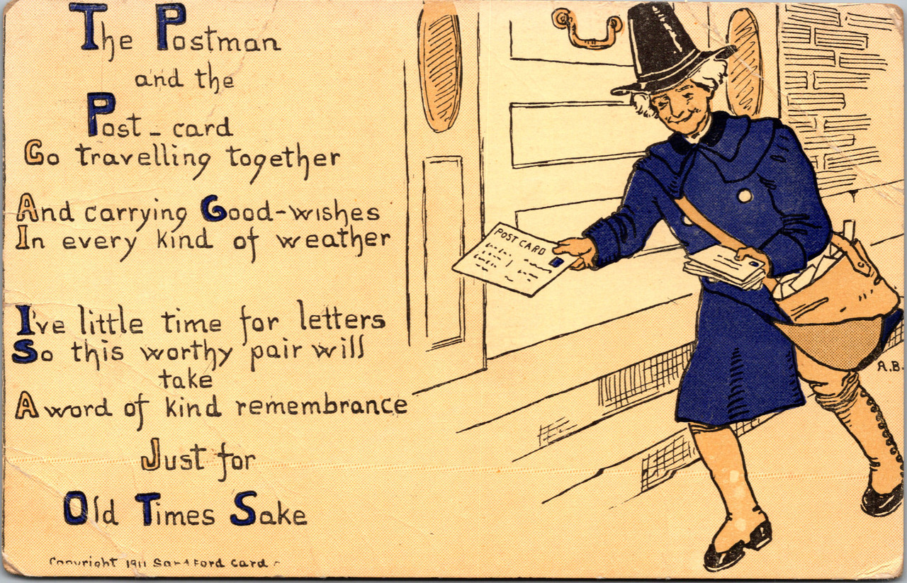 The postman and the post card go travelling together 1911 Sandford card ...