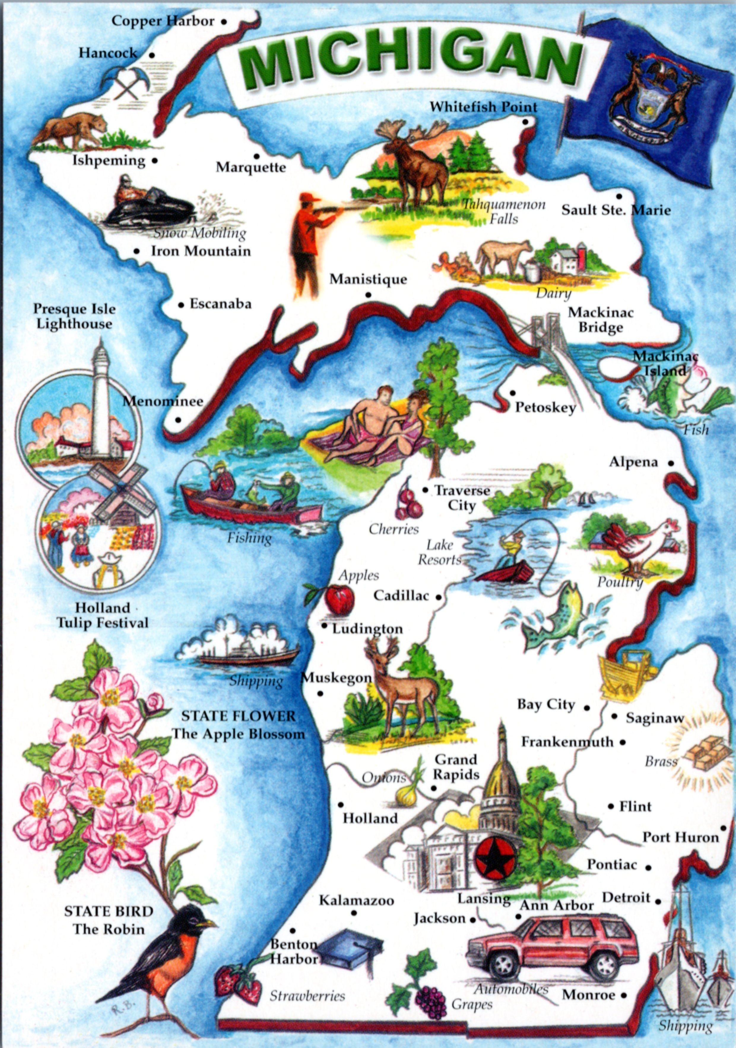 Michigan tourist souvenir map card - The Gayraj