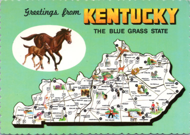 Kentucky Map - Greetings From Bluegrass State map and horses - The Gayraj