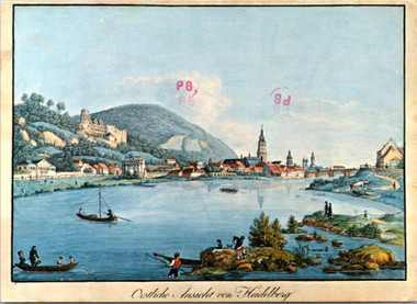 Eastern view of Heidelberg from watercolor pen and ink drawing by ...