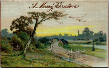 A Merry Christmas river scene people with geese - The Gayraj