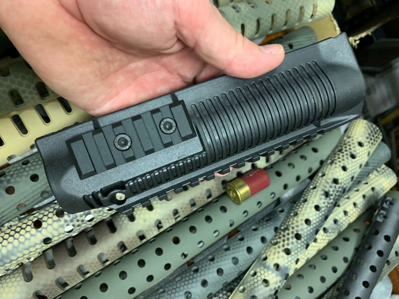Custom HEAT SHIELD + Aluminum Picatinny Rails FOREND BLUELINE PUMP ...