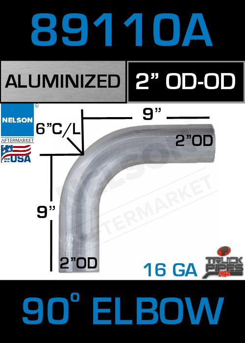 2" OD-OD 90 Degree Exhaust Elbow Aluminized x 9" Leg Length Nelson 89110A