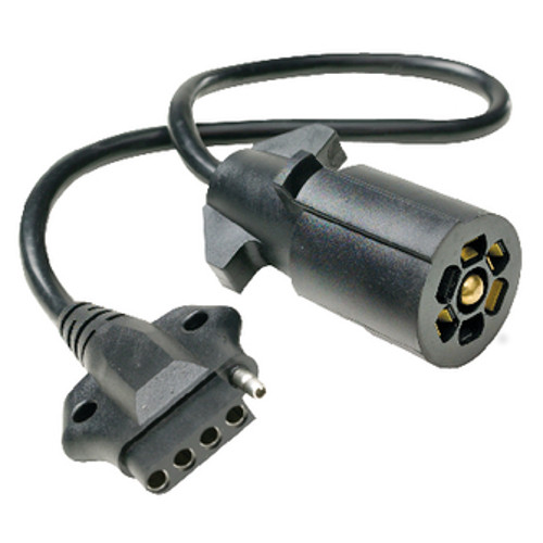 Round 7 Way to Flat 5 Way Boat Trailer Plug Adapter with 18 Inches of ...
