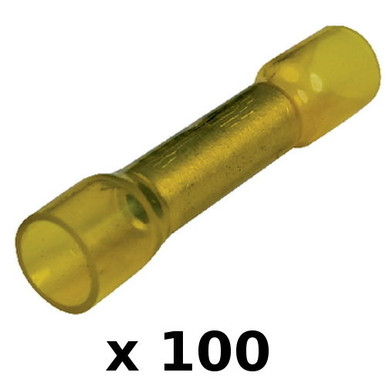 100 Pack Yellow 12-10 AWG Heat Shrink Butt Connector Terminals for ...