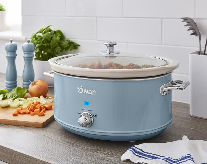 Swan 6.5L Slow Cooker Retro - Blue - Cut Price Kitchens