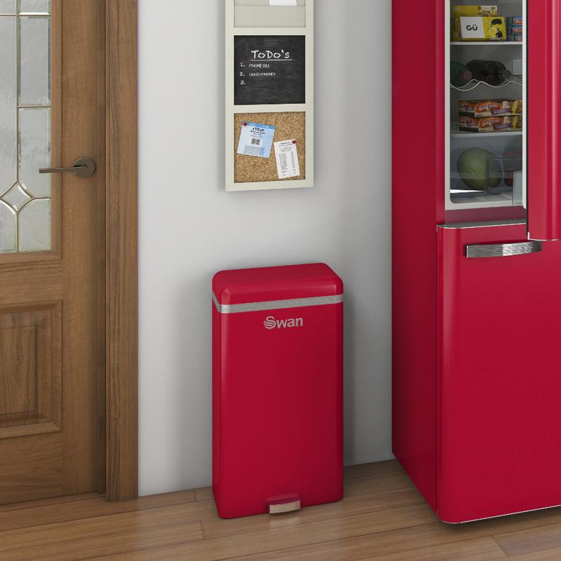 Swan Retro 45L Square Sensor Bin Red - Cut Price Kitchens