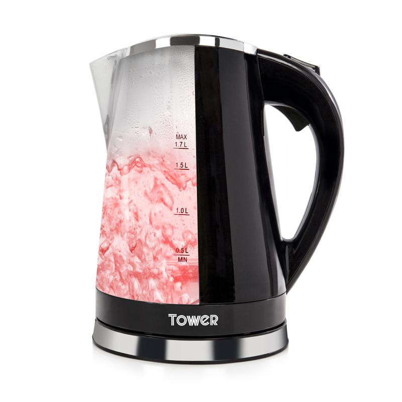 Tower 2200W 1.7L LED Colour Changing Kettle Black - Cut Price Kitchens