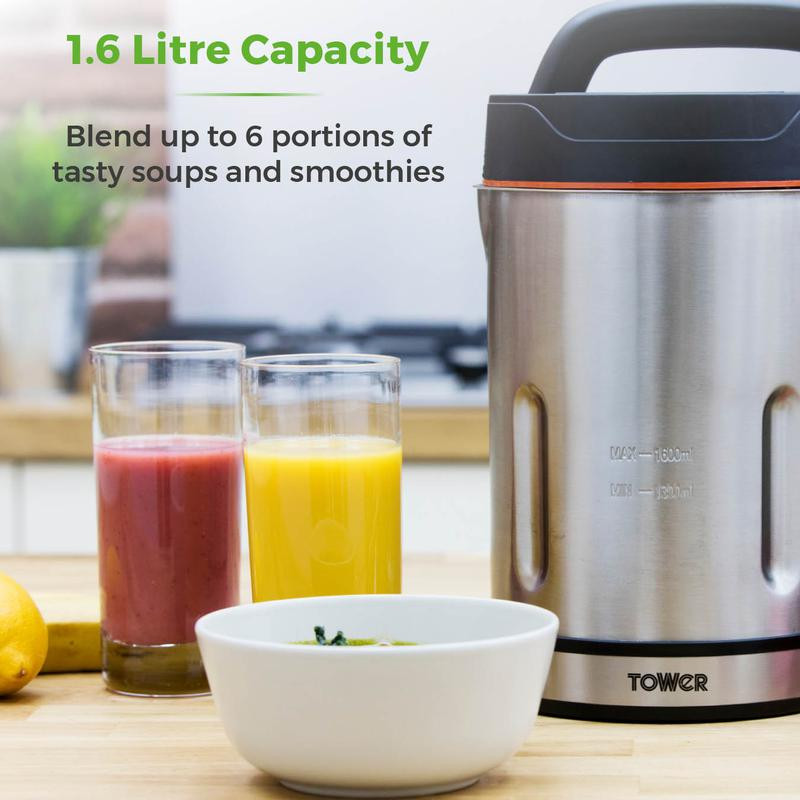Tower 1000W 1.6L Soup Maker Silver - Cut Price Kitchens