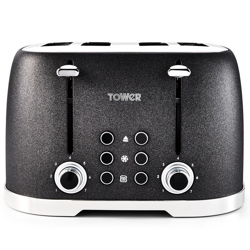 Tower Glitz 4 Slice Toaster Black - Cut Price Kitchens