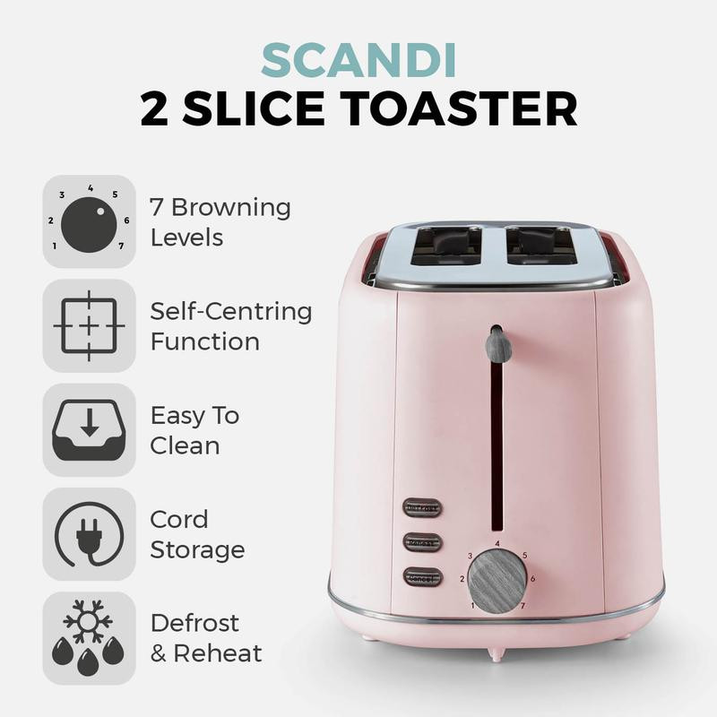Tower Scandi 2 Slice Toaster Marshmellow Pink - Cut Price Kitchens
