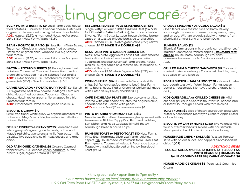 Local Farms Cafe Daily Menu