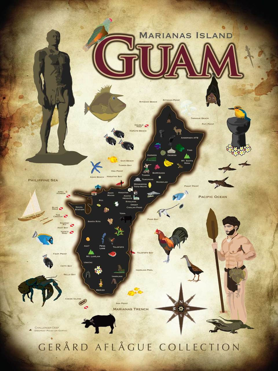 Tribal Guam Seal Motif Fine Art Poster Illustration - 18x24 inches ...