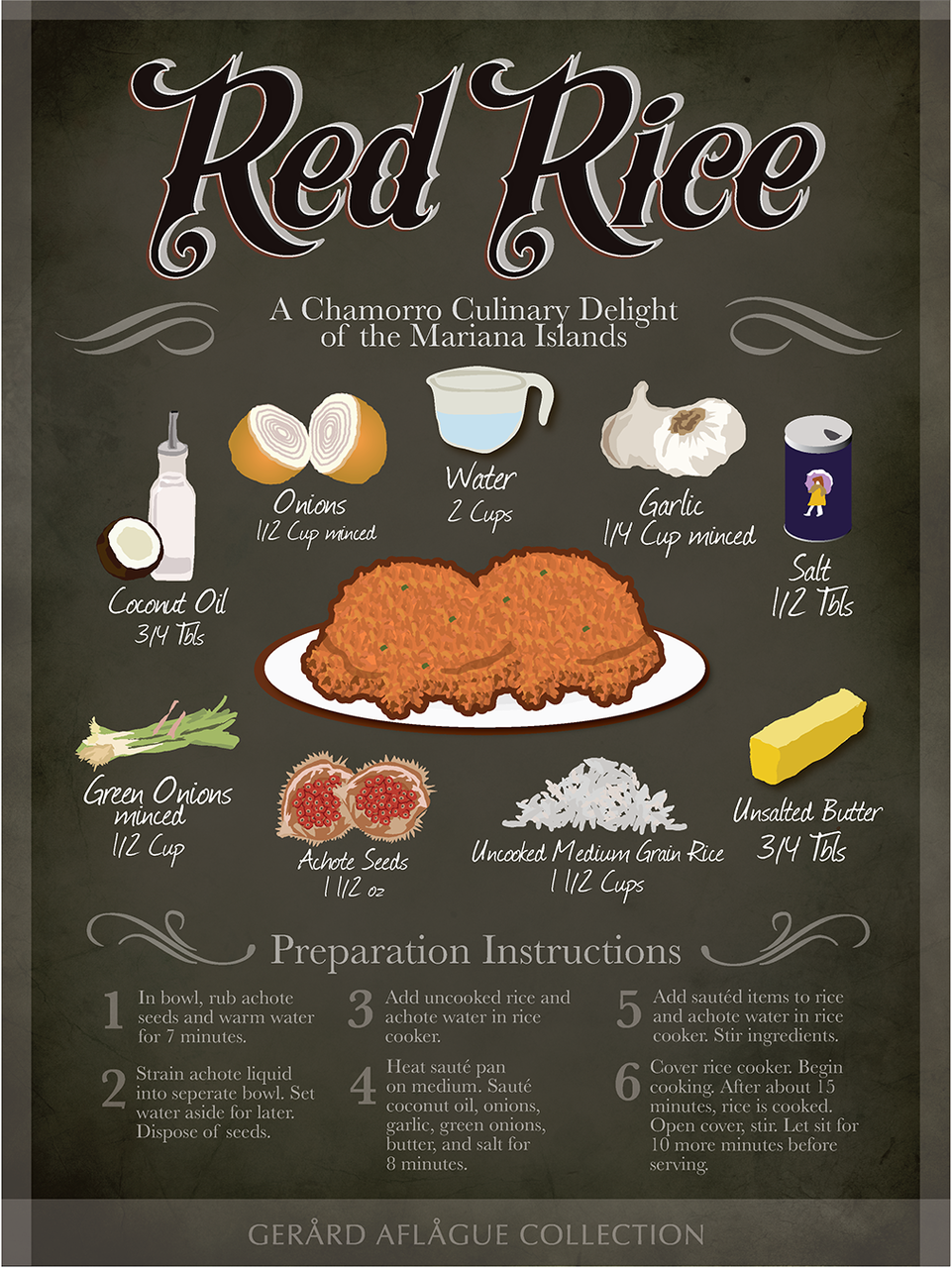 Black Board Red Rice Artful Recipe Poster of Guam and CNMI
