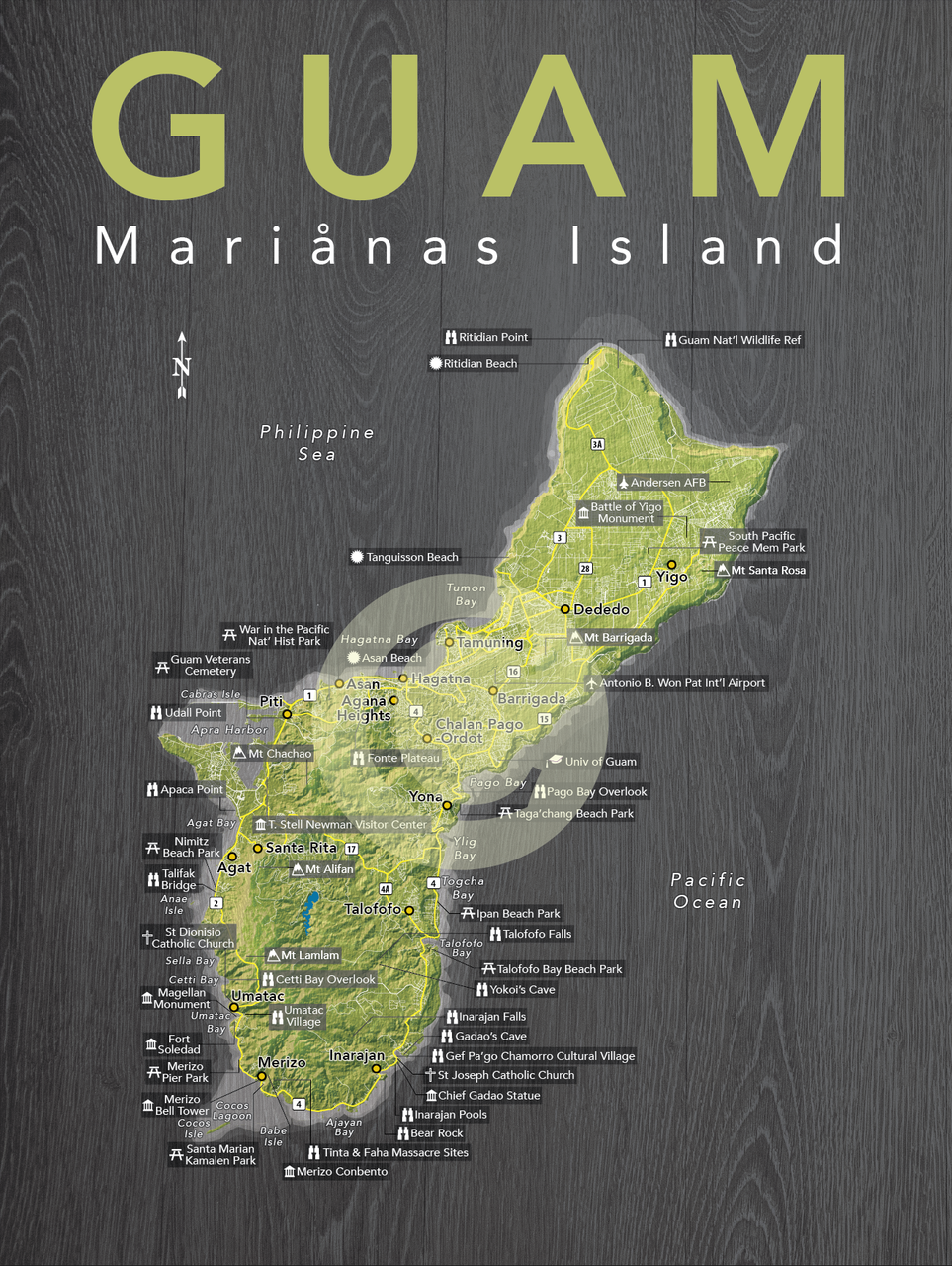 Detailed Map of Guam - 18x24 inches
