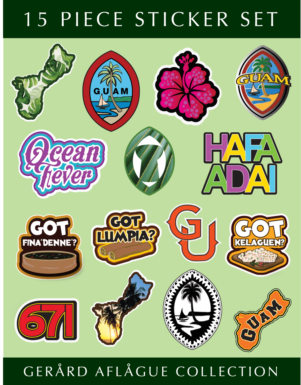 8.5x11 Inch - 15 pc Guam Sticker Set