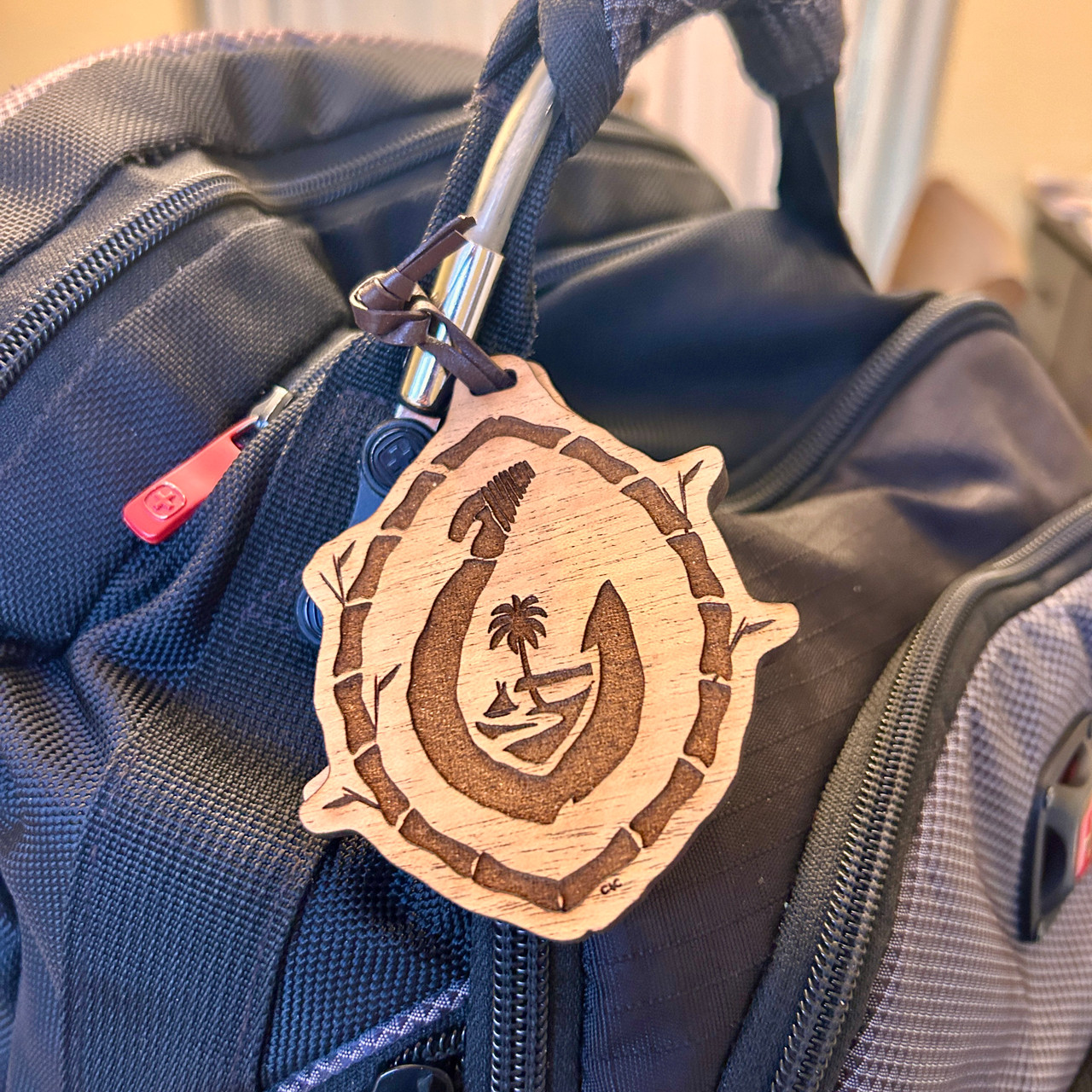 Personalized Etched Fish Hook Wood Luggage/Bag Tag