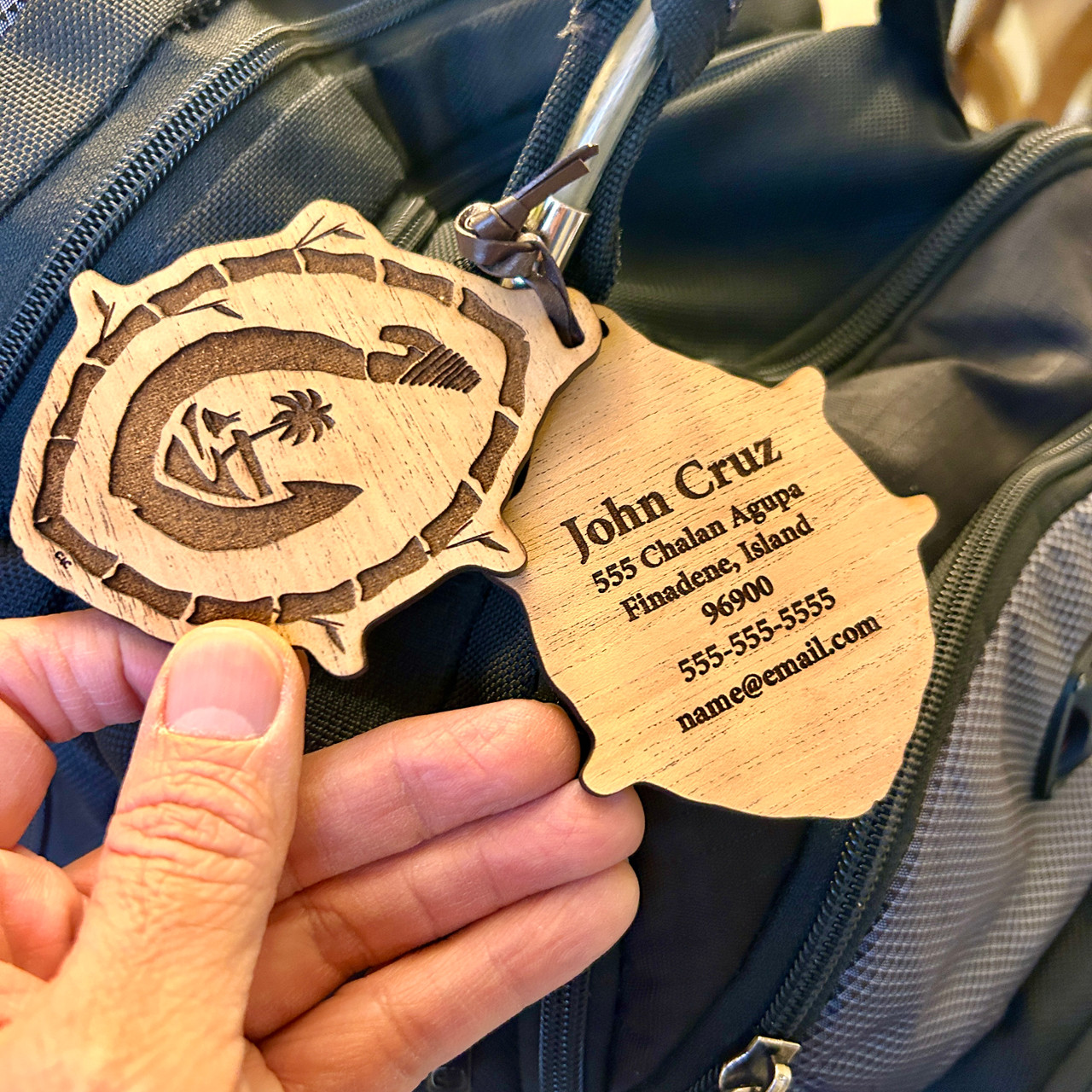 Personalized Etched Fish Hook Wood Luggage/Bag Tag