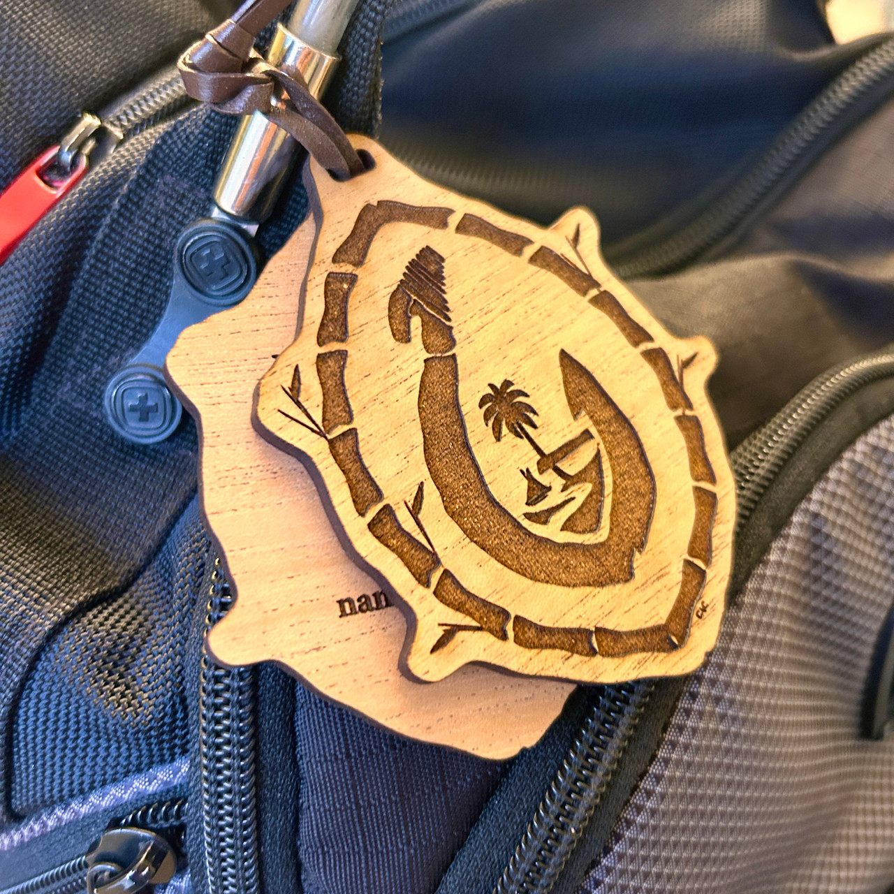 Personalized Etched Fish Hook Wood Luggage/Bag Tag